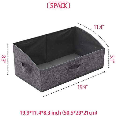 TENABORT 5 Pack Trapezoid Large Foldable Closet Storage Bins with Handle, Fabric Storage Organizer Cube Cloth Containers Linen Box Shelf Baskets for Clothes Clothing Shelves Wardrobe
