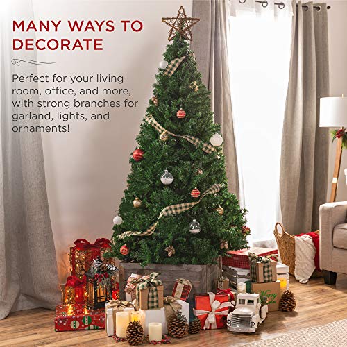 Best Choice Products 6ft Premium Hinged Artificial Holiday Christmas Pine Tree for Home, Office, Party Decoration w/ 1,000 Branch Tips, Easy Assembly, Metal Hinges & Foldable Base