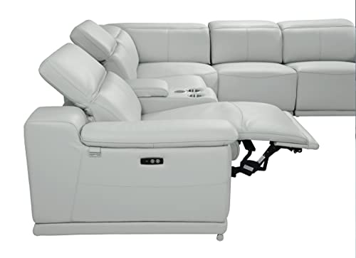 Blackjack Furniture Venice 6 Piece Sectional Sofa with 3-Power Recliners, Features Adjustable Headrest, Lumbar Support, USB and Wireless Charging Station, Extra Large Storage, 1 Console, Light Grey