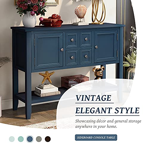 Anwick Buffet Sideboard, Wood Storage Cabinet, Console Table with Storage Shelf, 4 Drawers and 2 Cabinets, Wood Buffet Server for Living Room Kitchen Dining Room (Navy)