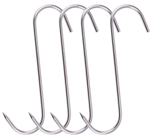 Meat Hook 10 Inch 6mm S-Hooks HONSHEN Stainless Steel Meat Hooks for Hanging Processing Butcher Hook 4Pack (Meat Hooks 6mm 10inch)