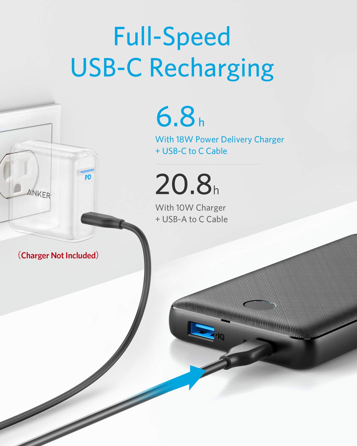Anker New Nylon USB-C to Lightning Charging Cord (1ft, Black) 525 Power Bank (PowerCore 20K) for iPhone 13 13 Pro 12 Pro Max 12 11 X XS XR 8 Plus, AirPods Pro and More