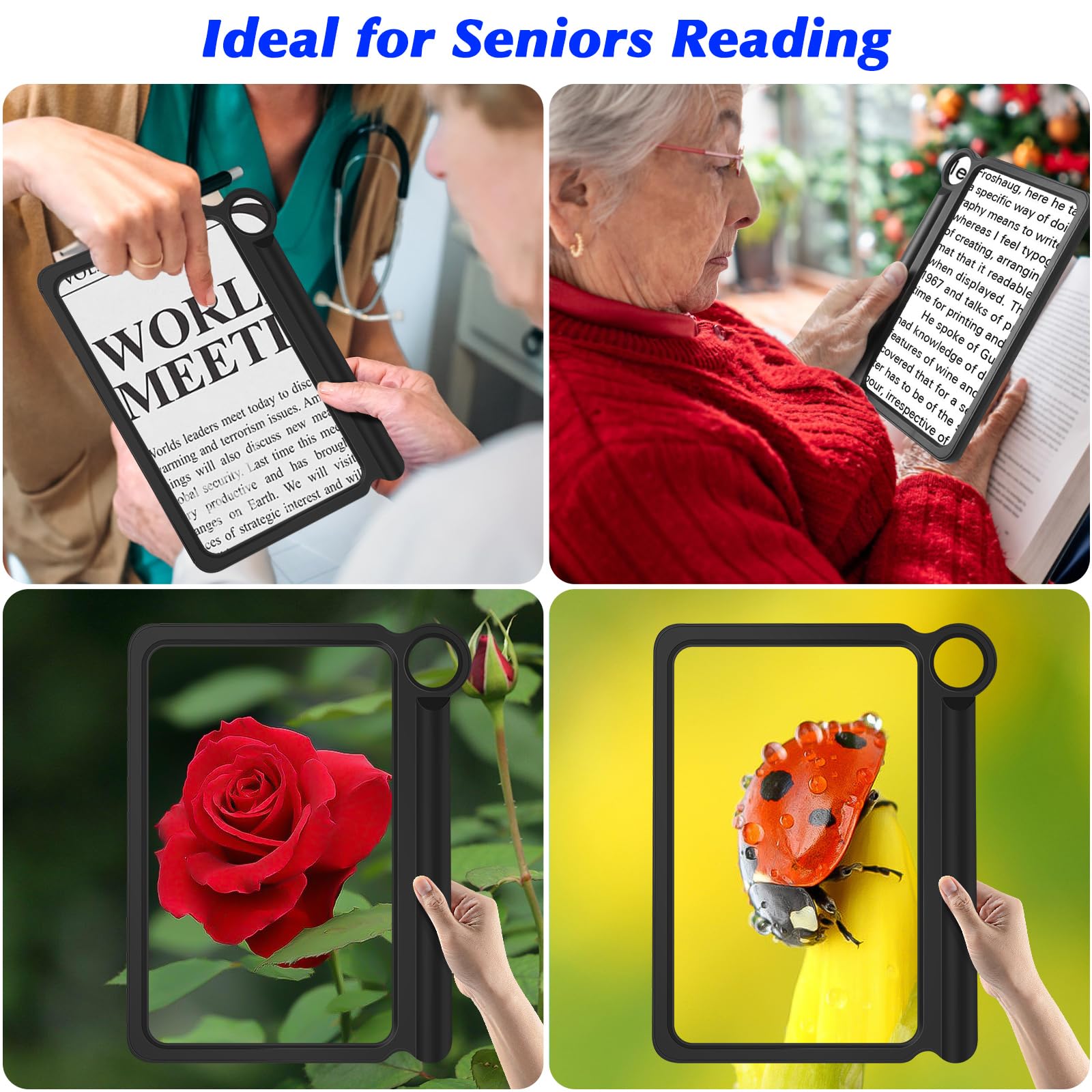 30X 5X Magnifying Glass for Reading, Large and Lightweight Magnifier Provide Full Book Page Viewing Area Perfect Handheld Magnifier for Reading Small Prints and Low Vision, Black