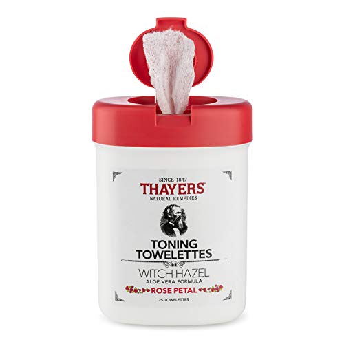 THAYERS Alcohol-Free Witch Hazel Toning Towelettes with Aloe Vera, Rose Petal, 25 Count