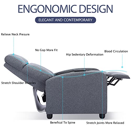 ANJ Massage Recliner Chair Fabric Winback Recliner Chairs, Modern Padded Seat Reclining Chair Single Sofa for Living Room, Adjustable Home Theater Seating Office (Light Grey)