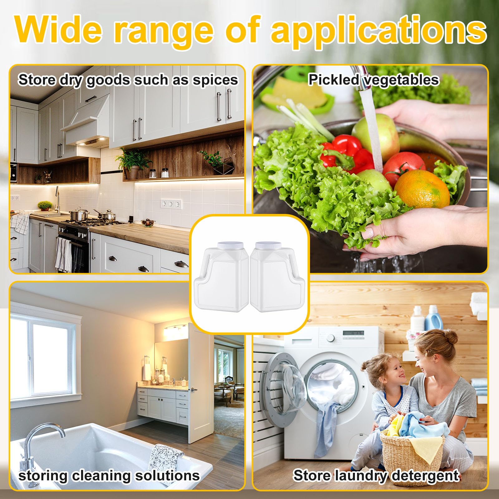 Suzile 4 Pcs 1.25 Gallon White HDPE Plastic Gallon Jar with Handle and Airtight Lid Square Empty Storage Containers and Jugs Wide Mouth Gallon Jugs for Home Restaurant Residential Commercial Use