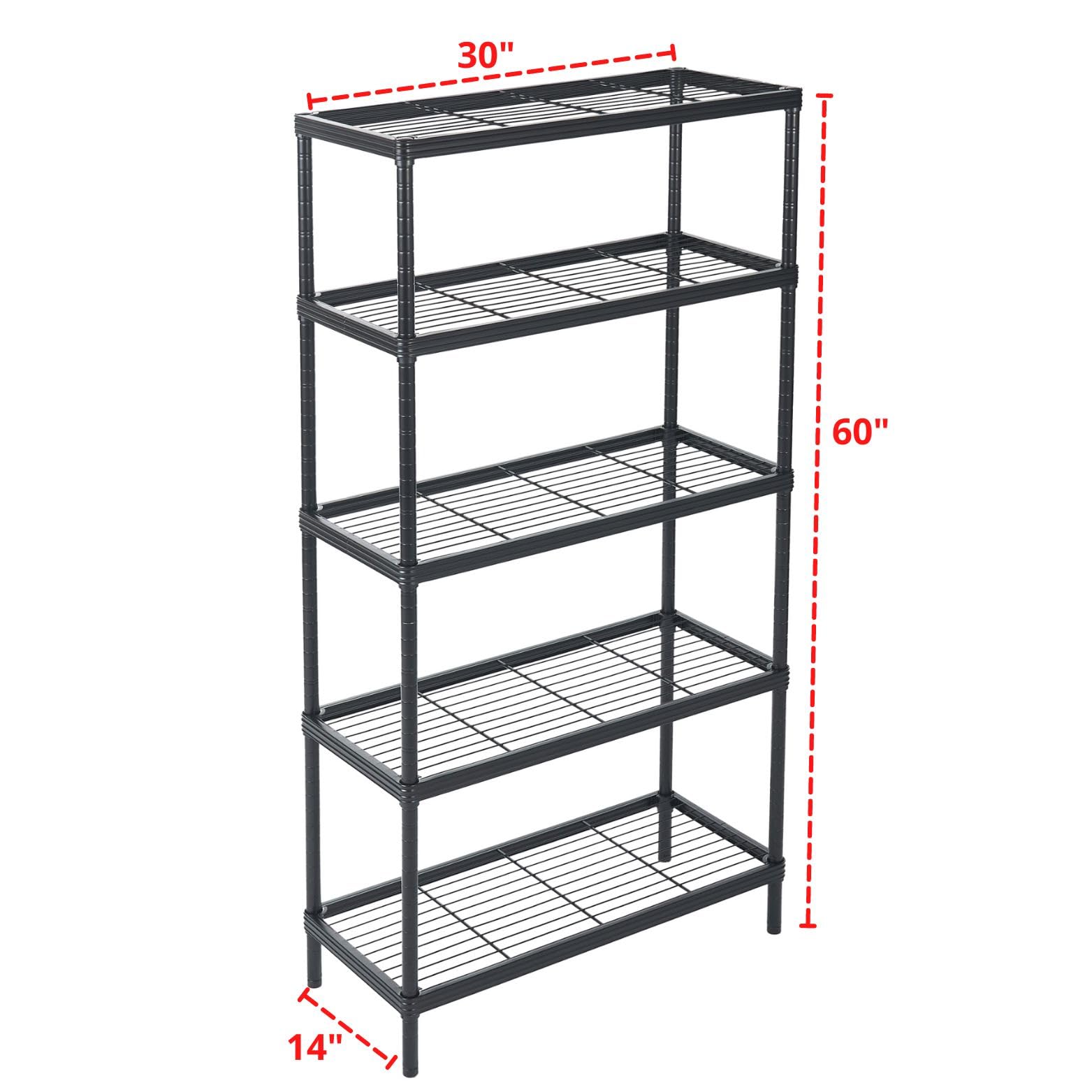5 Tier Wire Shelving Unit Storage Rack, Metal Heavy Duty Utility Organizers, Organization Units for Products Plant Pantry, Garage, Laundry Racks Durable Shelf Stand,14"W x 30"L x 60"H, Black