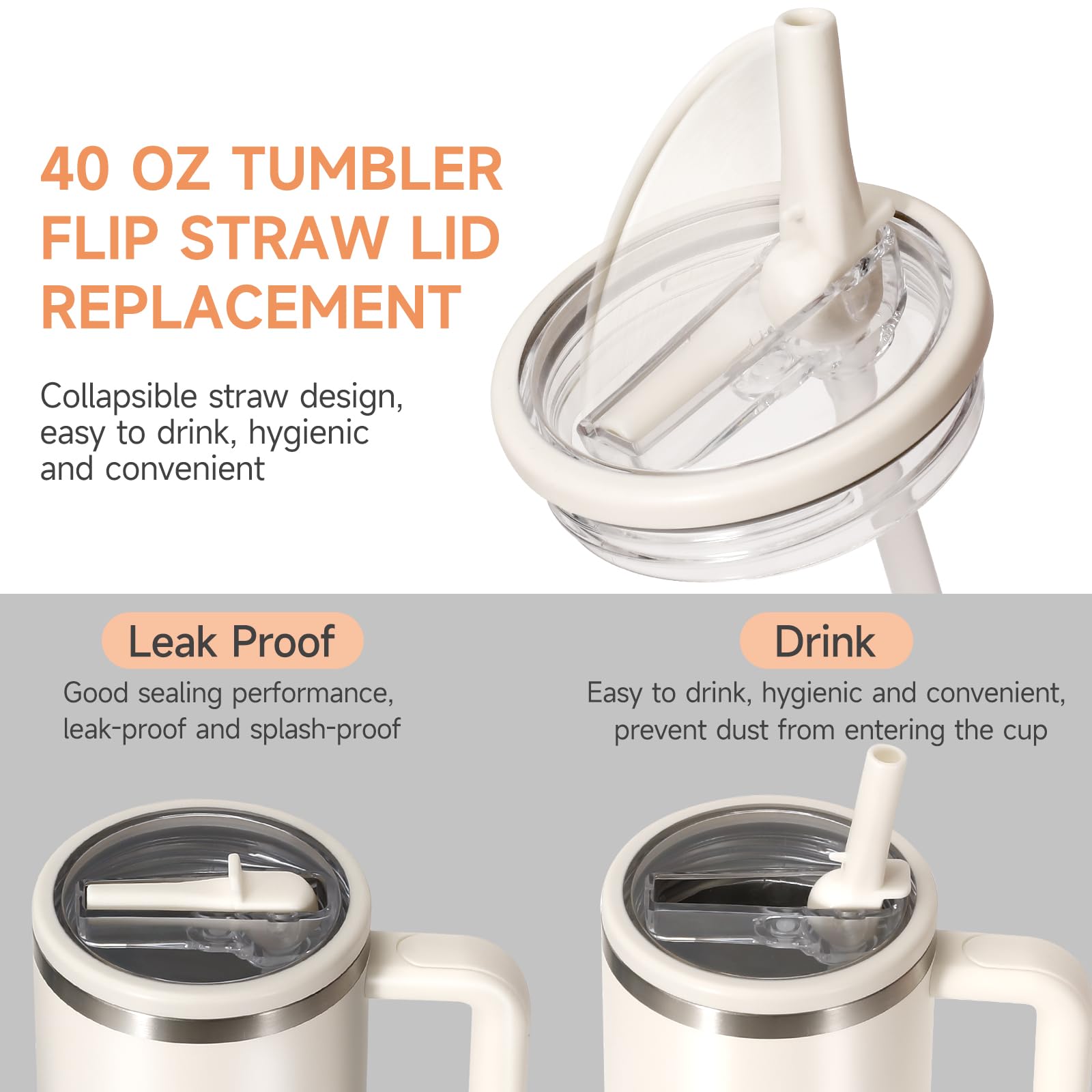 ANTAND 2 Pack 40 oz Tumbler Flip Straw Lid Replacement Fit for Stanley Quencher, Leak Proof for Stanley Lid Replacement Spill Proof Reusable Tumbler Cover Compatible with 40oz Stanley Cup Accessories