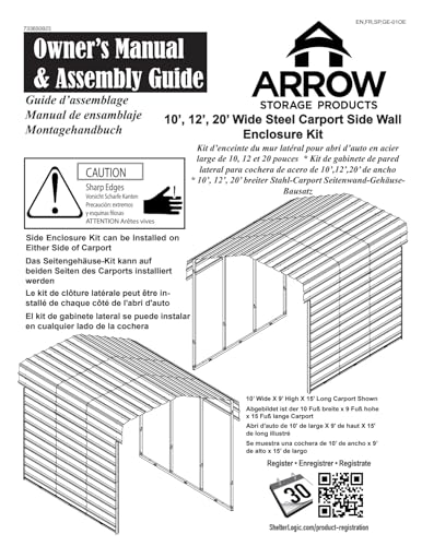Arrow Carports Galvanized Steel Carport, with 2-Sided Enclosure, Compact Car Metal Carport Kit, 10' x 15' x 7', Eggshell