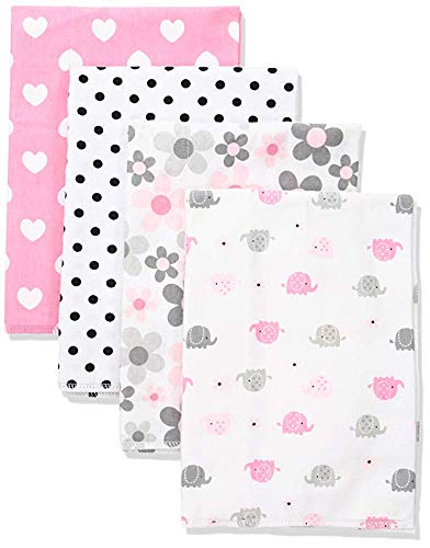 Gerber Unisex-Baby 4-Pack Flannel Burp Cloth, elephants/flowers, 20" x 14"