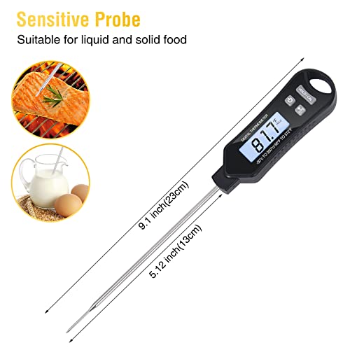 BlueSwan Meat Thermometer, Digital Instant Read Kitchen Food Thermometer, IP66 Waterproof 5.1" Long Probe Thermometer for Cooking, Grilling, Candy, Oil, Milk