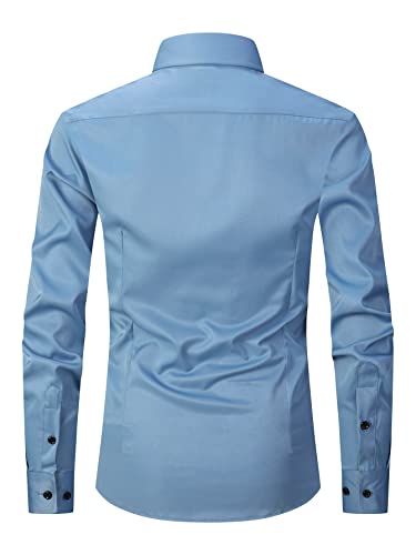 ATOFY Men's Long Sleeve Dress Shirt Regular Fit Casual Button-Down Solid Shirts(Blue, M)