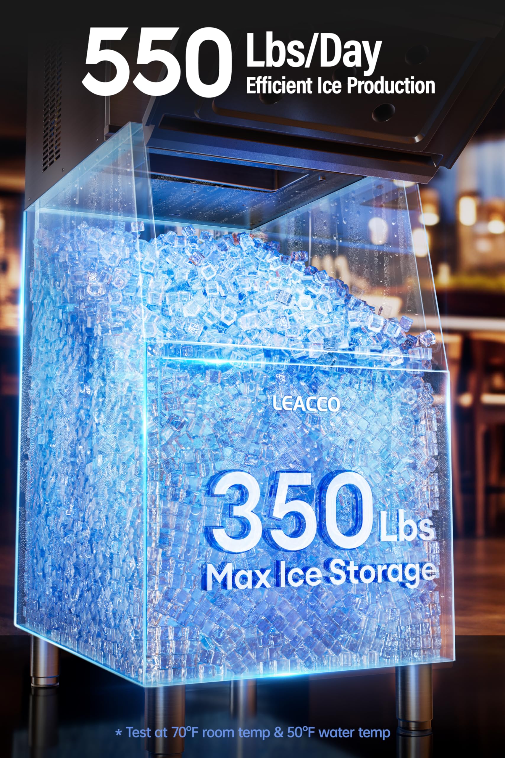 Leacco Commercial Ice Maker Machine 550LBS/24H with 350LBS Stainless Steel Storage Bin, Air Cooled Modular Ice Cube Machine, 1200W