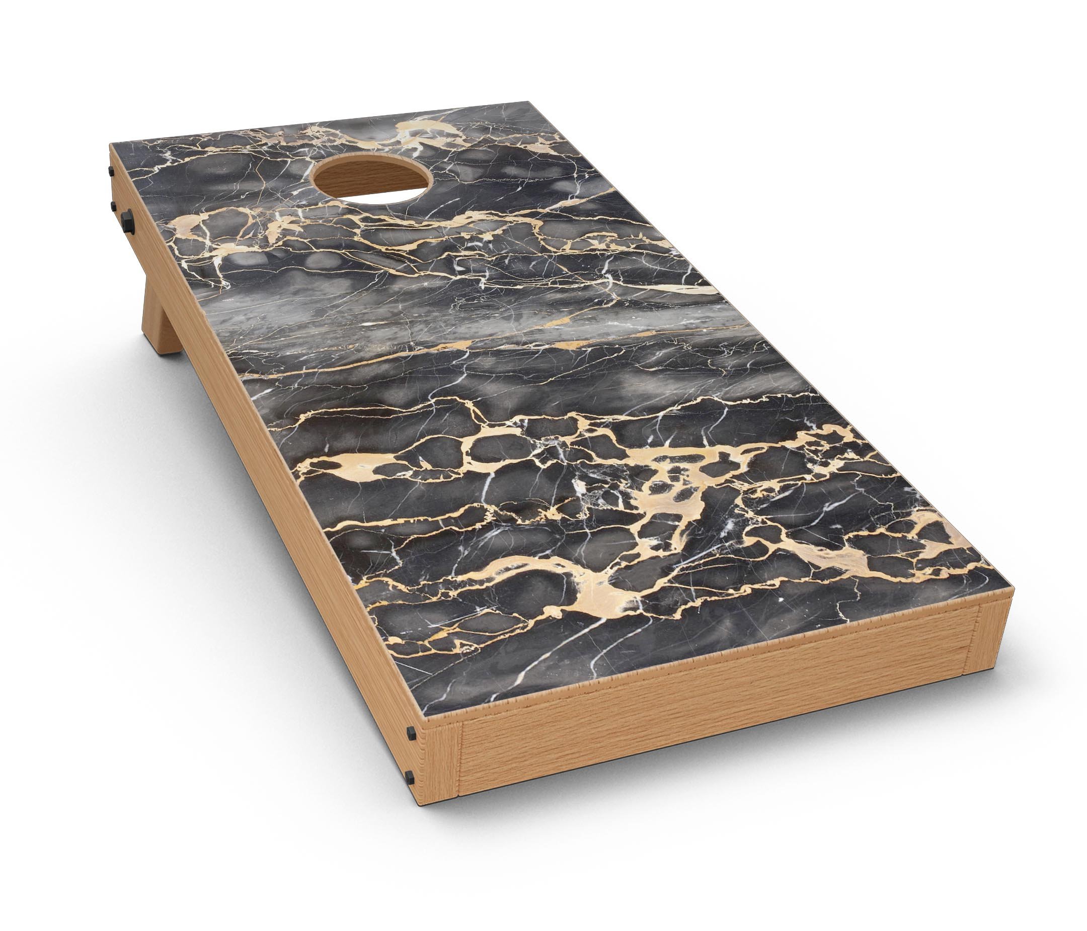 Design Skinz Marble Skin Set for Cornhole (Skin Only) - Black and Gold Marble Surface