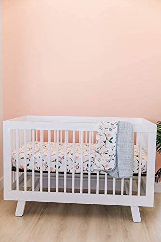 Red Rover Kids All-Cotton Muslin Fitted Crib Sheet- 52”x 28”x 9”- 100% Cotton – Machine Washable – Lightweight & Breathable – Playful Designs – Nursery, Crib, Bed – Unisex (Peach Blossom)