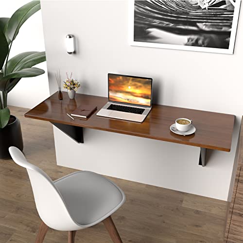 COSTWAY Wall-Mounted Desk, 40β Industrial Floating Computer Desk w/Rubber Wood Table Top & Heavy-Duty Steel Brackets, Space-Saving Home Office Laptop Table, Easy-to-Setup Bar Table for Kitchen