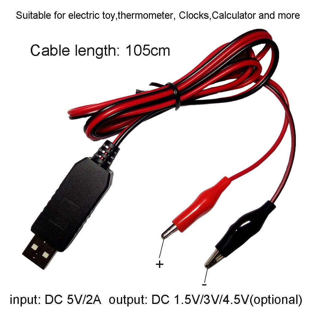 Seaskyer AA AAA Battery Eliminator USB 5V to 1.5V/3V/4.5V Step-Down Cable for Clocks Toys (1.5V)