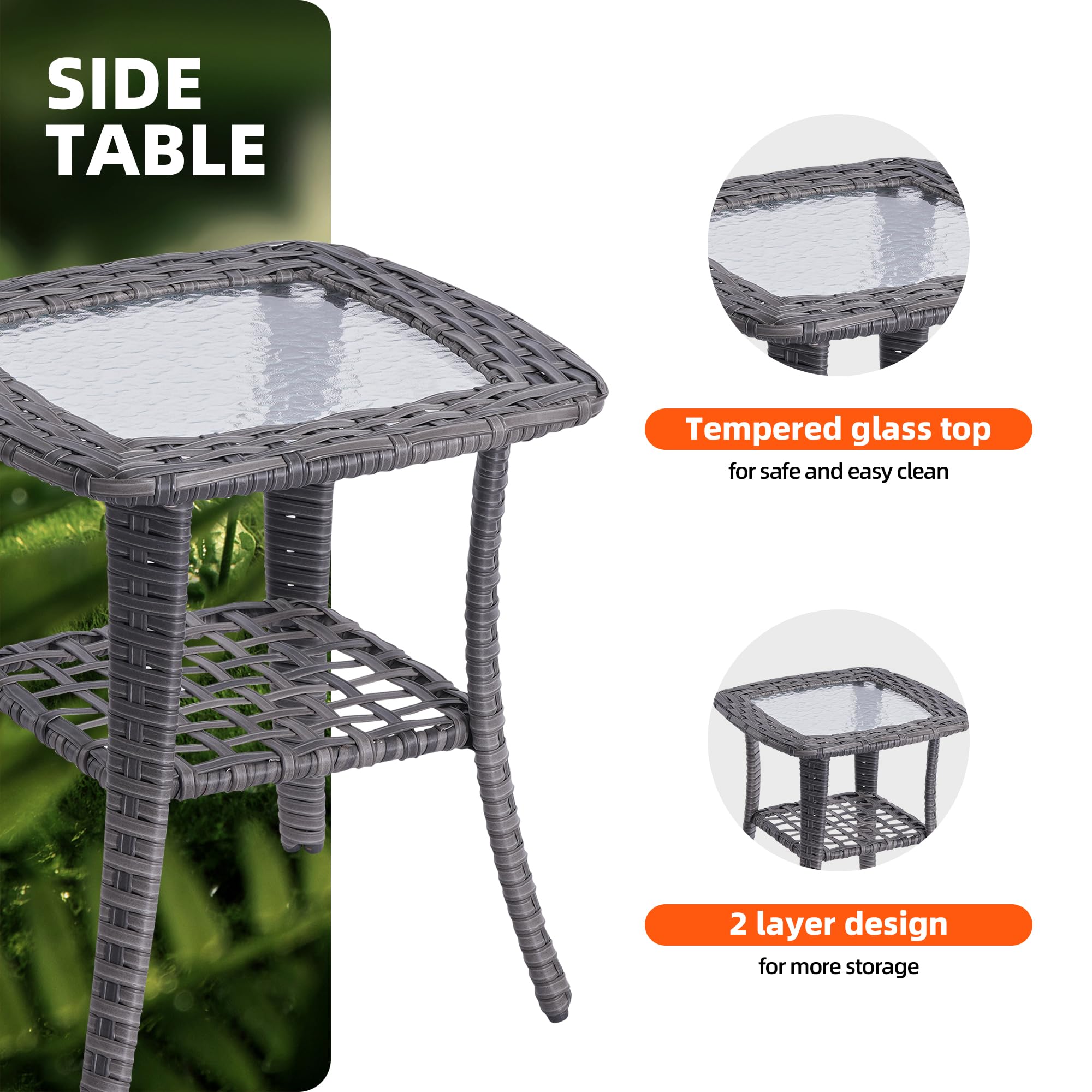 HOOOWOOO Outdoor Patio Furniture Sets 7 Pieces Patio Conversation Sets Weather Resistant Wicker Sofa Seating Set with 42" Fire Pit Swivel Rocking Chairs for 5 Persons Outside,Orange Red