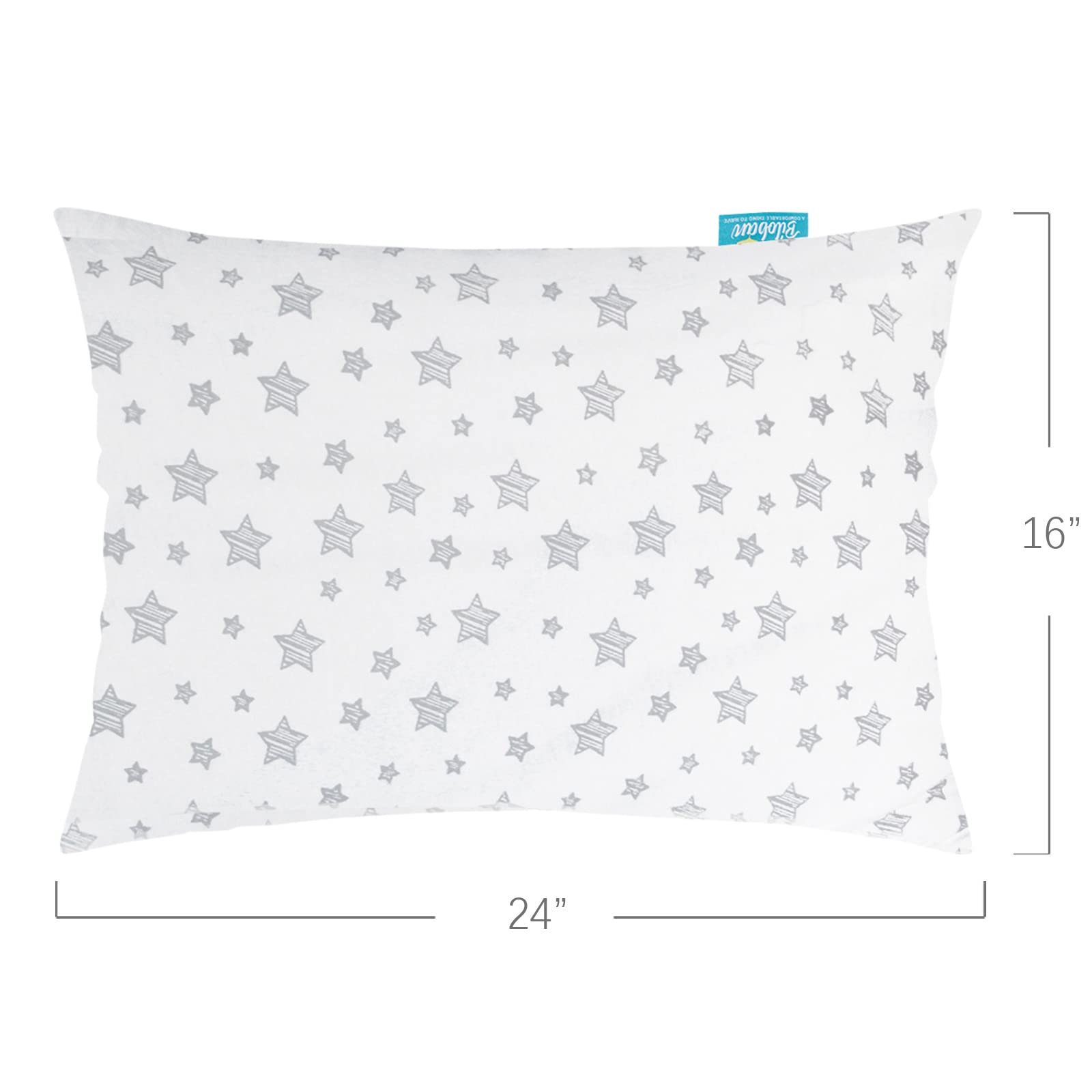 Biloban Organic Cotton Youth Pillowcase 2 Pack, (Pillowcase Only) Kids Pillowcase for Sleeping Fit Pillow Sized 16" x22“, Envelope Travel Pillowcase for Girl Boy, Gray Heart & White Star