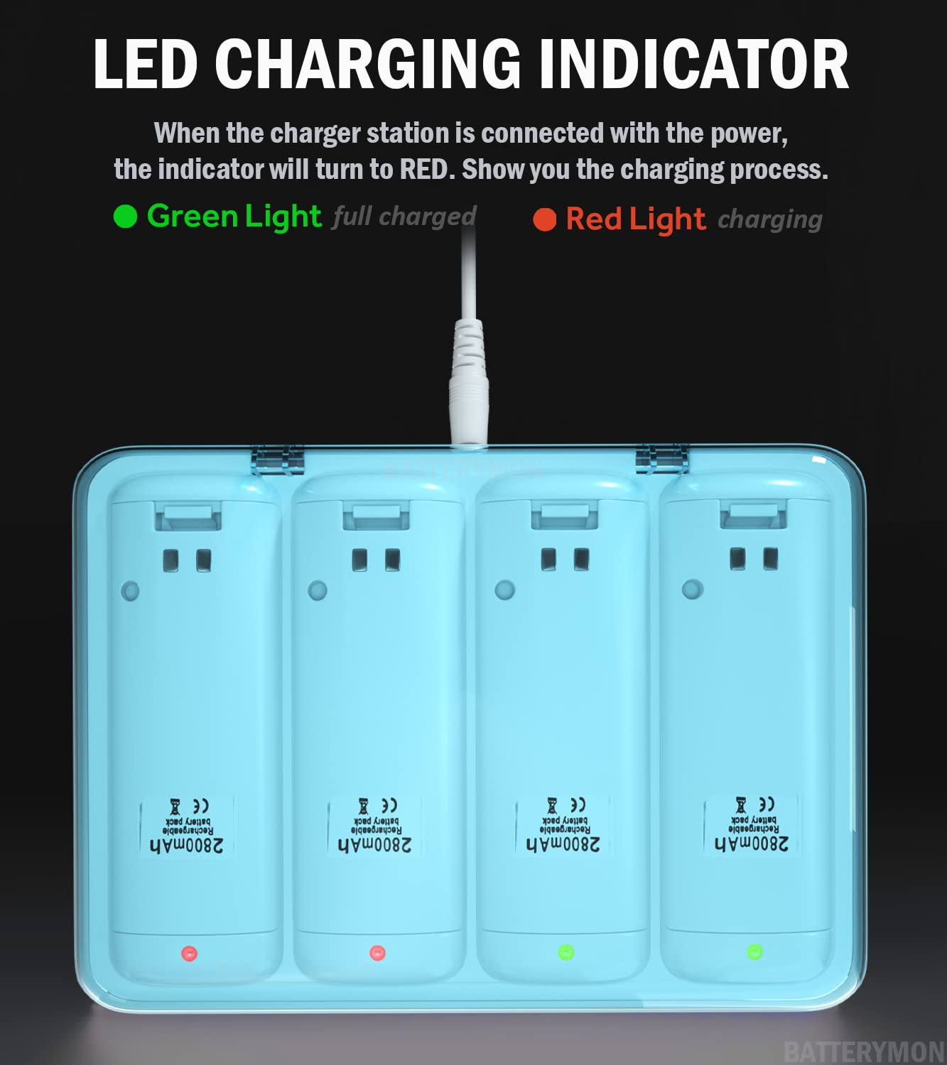 4-Ports Charging Station for Wii Remote Controller Battery, 4pcs Rechargeable Batteries for Wii WiiU Game Controller