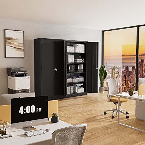 Atripark Black Metal Storage Cabinet with Lock,72" Steel Lockable File Cabinet with 4 Adjustable Shelves, Cabinets for Garage,Home,Office, Pantry,Warehouse