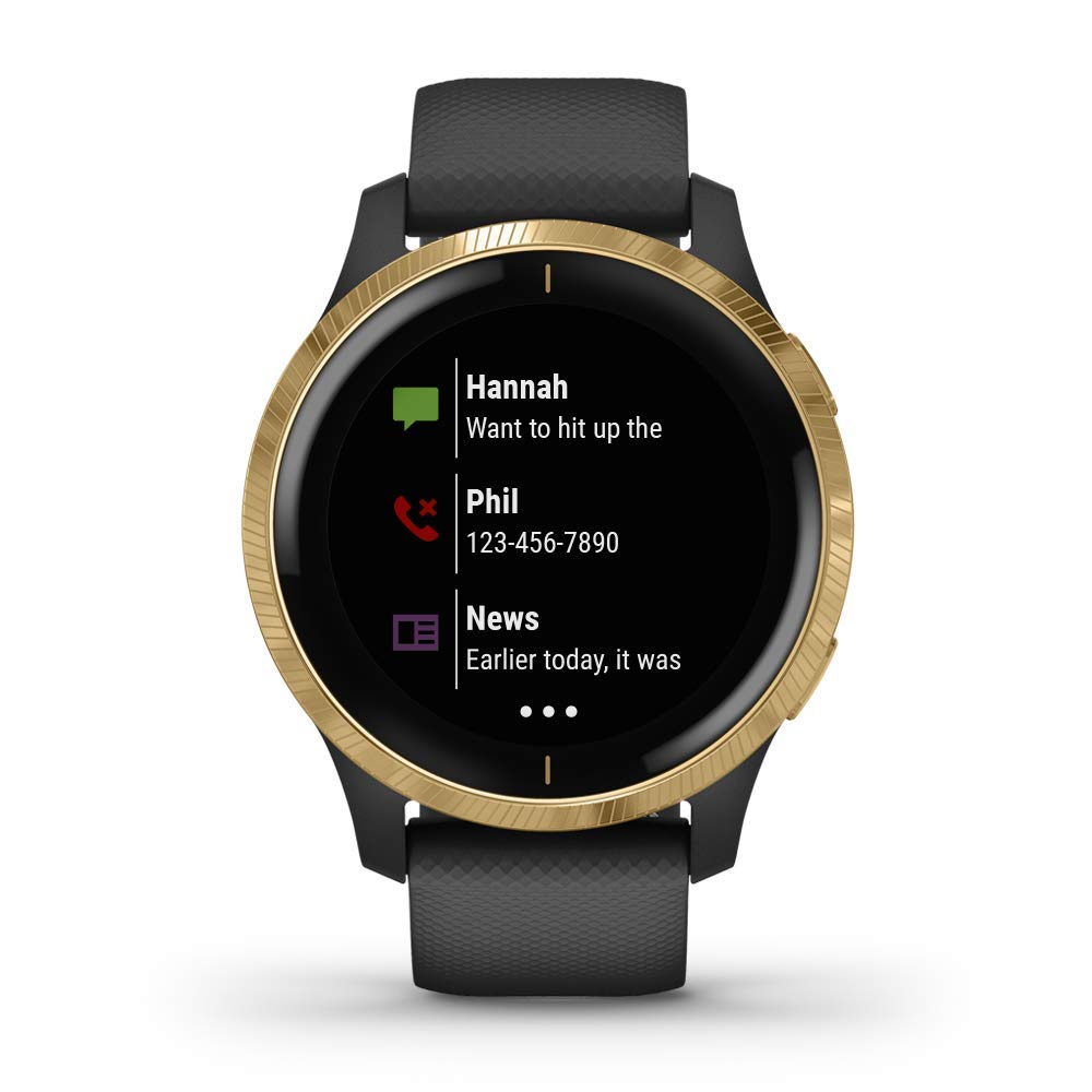 Garmin Venu GPS Smartwatch with Bright Touchscreen Display, Music, Body Energy Monitoring, Animated Workouts, Pulse Ox Sensor, Gold with Black Band (Renewed)