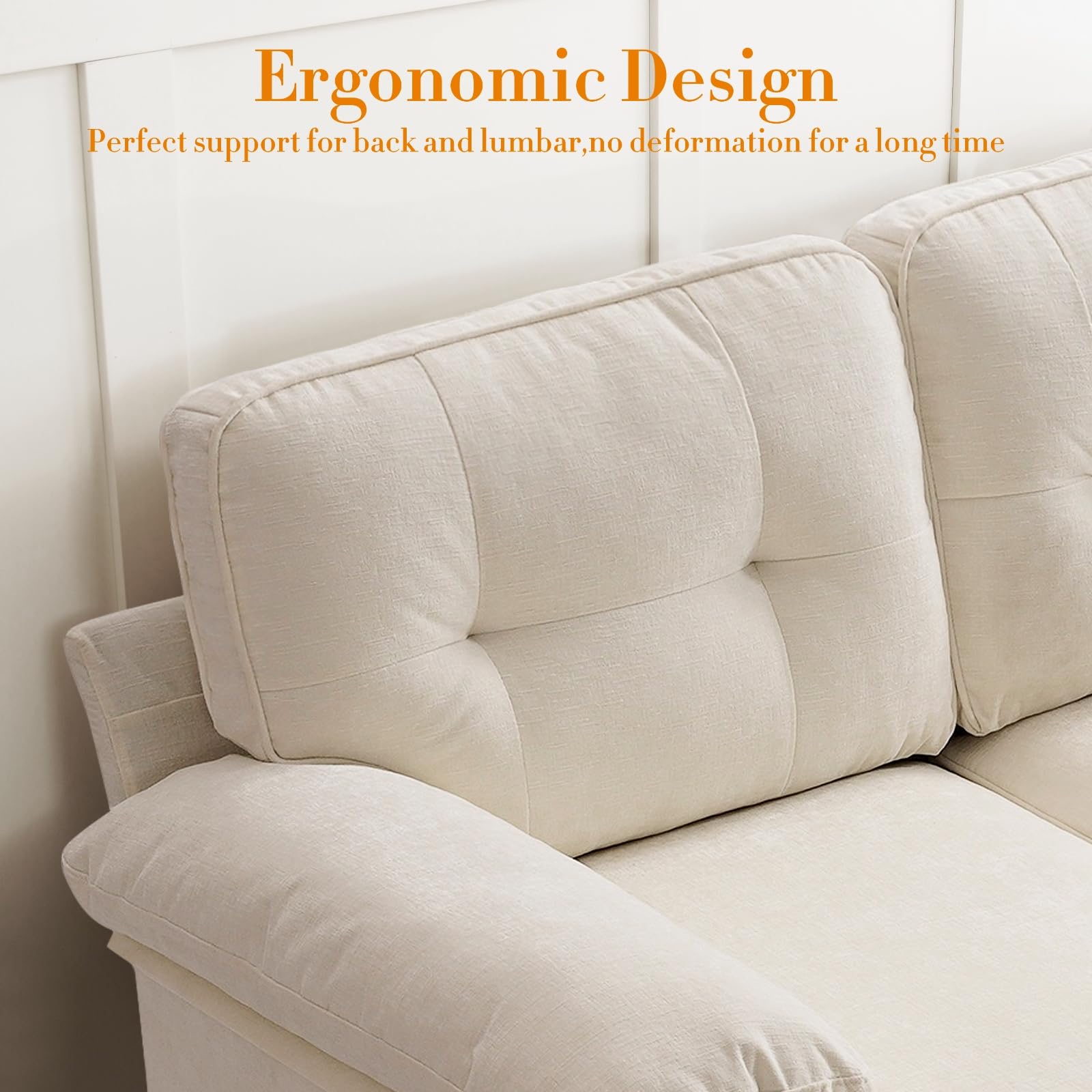 AJABEST 83" Chenille L-Shaped Modular Sofa,Convertible Sectional Upholstered 3 Seater Small Cloud Couch for Living Room with Reversible Chaise Lounge,White