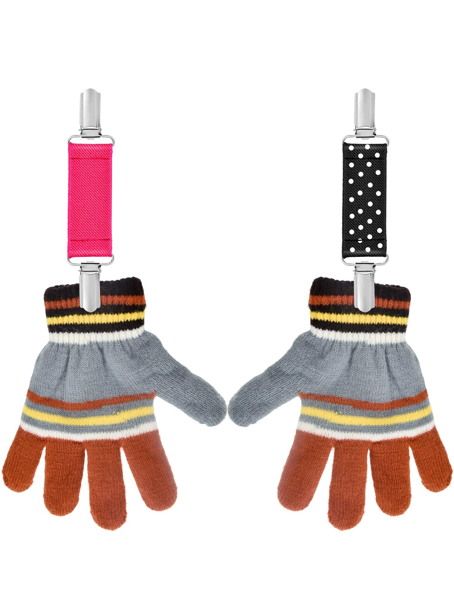 CHENGU 8 Pieces Mitten Clips Elastic Gloves Clips for Kids Stainless Steel Gloves Strap (black, dark blue,black with white dots and rose red)