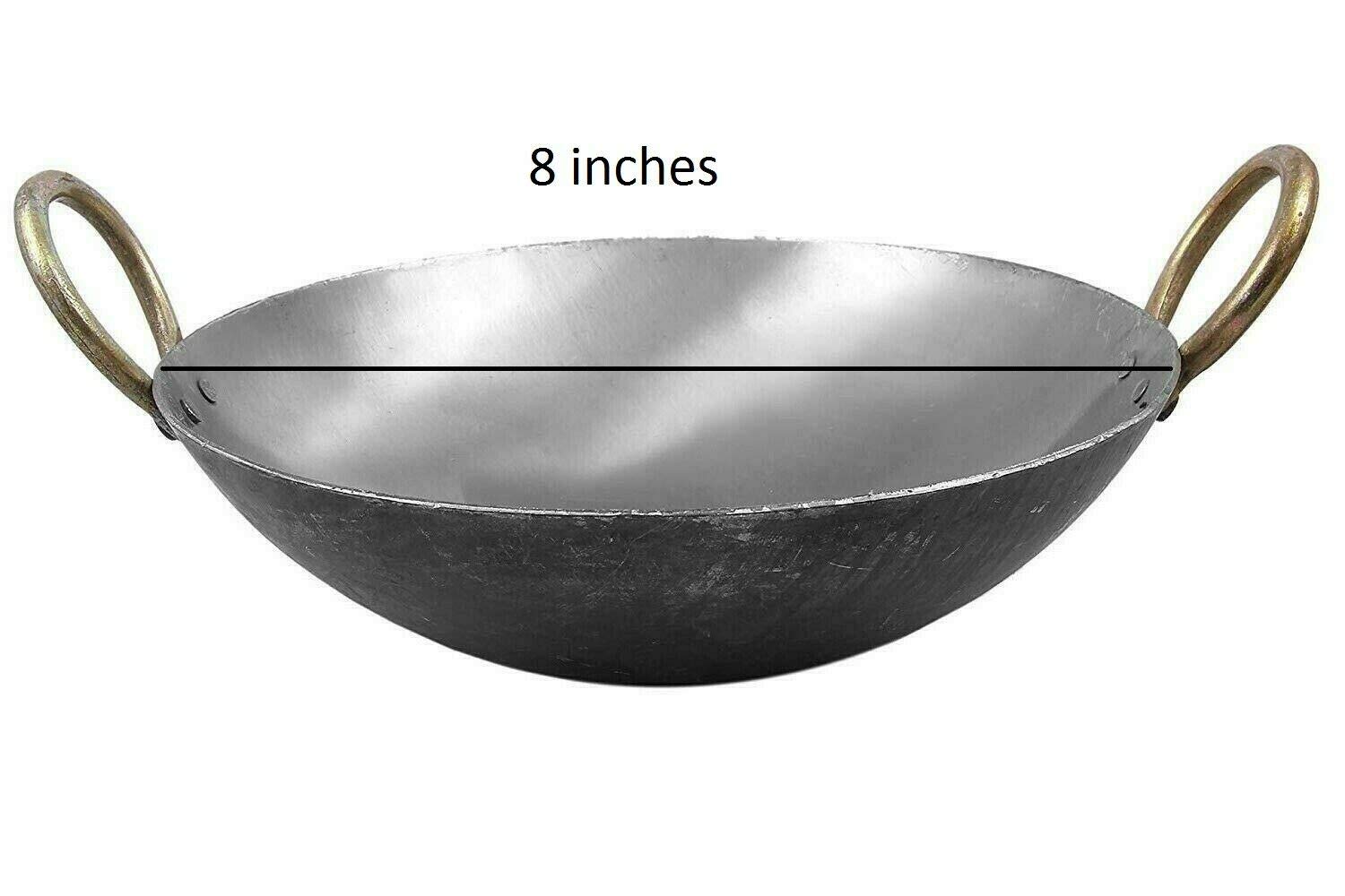 ABN EXPORTS Iron Karahi Kadai Kadhai Deep Fry Iron Wok Balti Dish With Handle (8" Inches)