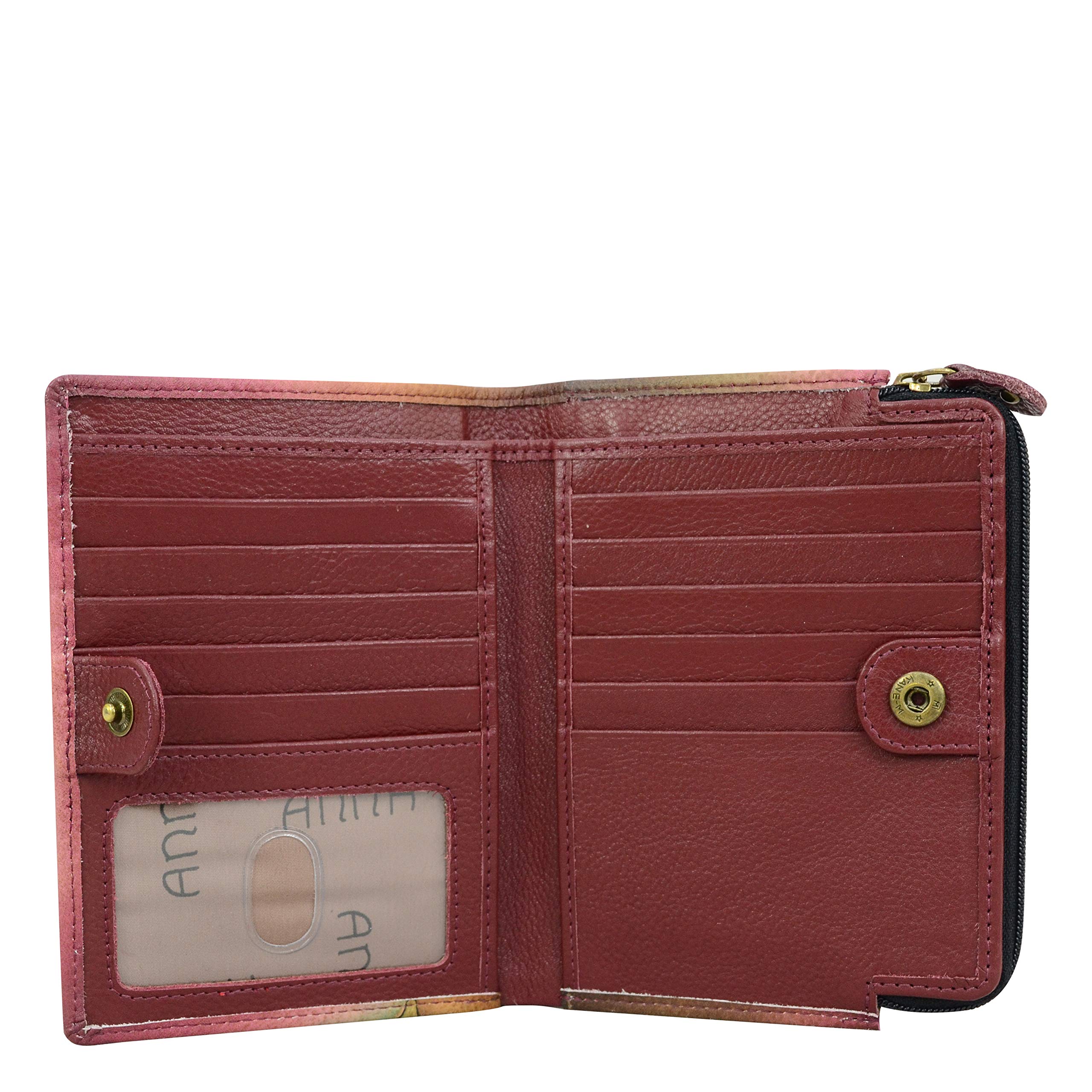 Anna By Anuschka Women's Hand-Painted Genuine Leather Two Fold Clutch Wallet - Mediterranean Garden