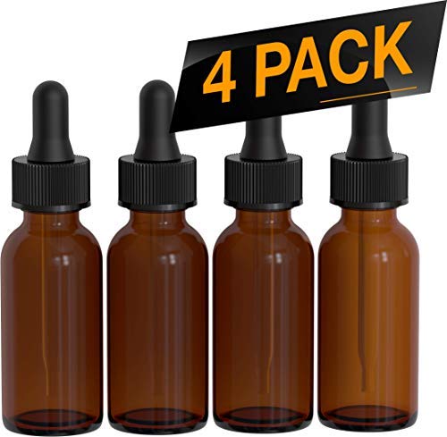 Nylea 4 Pack Essential Oil Dropper Bottles - Round Boston Empty Refillable Amber Bottle with Glass Dropper for Liquid Aromatherapy Fragrance Lot - (1/2 oz) 15ml