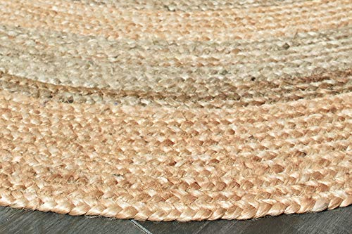LR Resources Jute LR12032-NGY60RD Natural/Gray Round 6 ft Indoor Area Rug, 6'