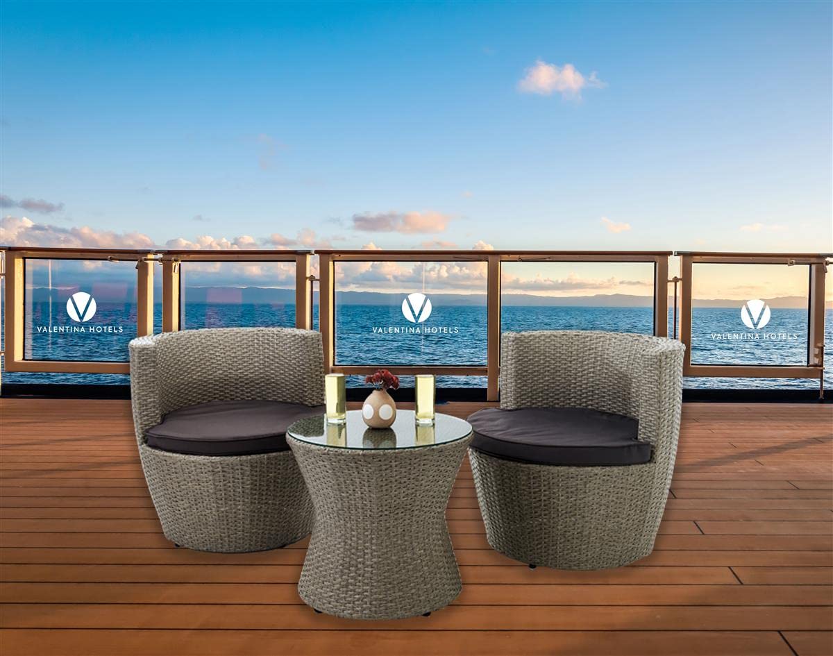 Displays2go Synthetic Wicker Outdoor Furniture Set, Three Piece, Weather-Resistant, Stackable - Taupe (FDOUTDOOR1)