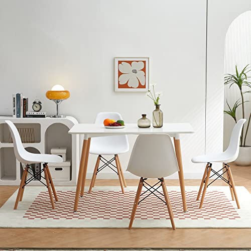 ATSNOW Mid Century Modern White Dining Chairs Set of 2, Plastic DSW Side Chairs for Kitchen Living Room Leisure