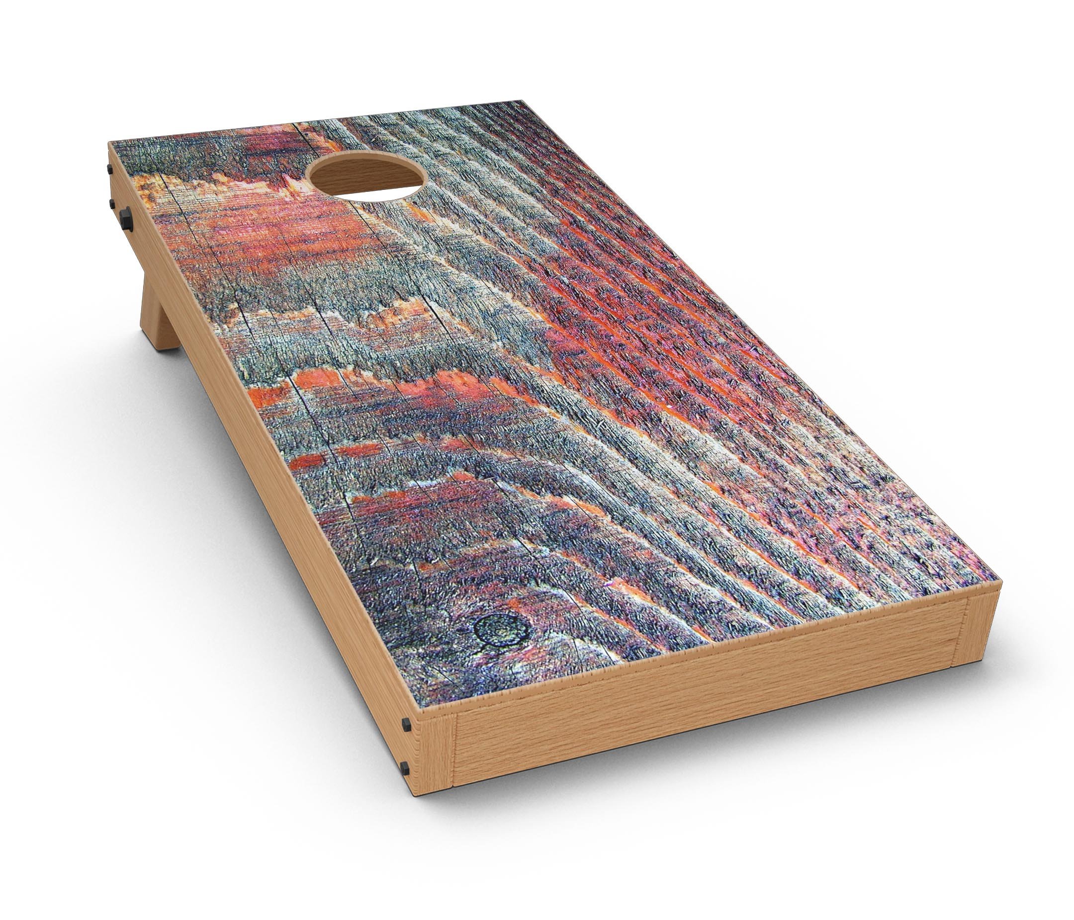 Design Skinz Wood Skin Set for Cornhole (Skin Only) - Grungy Orange and Teal Dyed Wood Surface