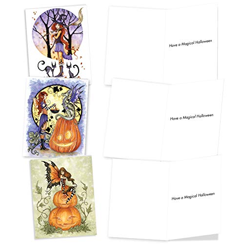 The Best Card Company - 20 Happy Halloween Note Cards Boxed (10 Designs, 2 Each) - Spooky Notecard Assortment (4 x 5.12 Inch) - Fall Fairies AM3372HWG-B2x10