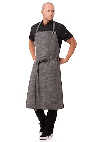 Chef Works Unisex Corvallis Chefs Bib Apron, Black Steel Grey, One Size