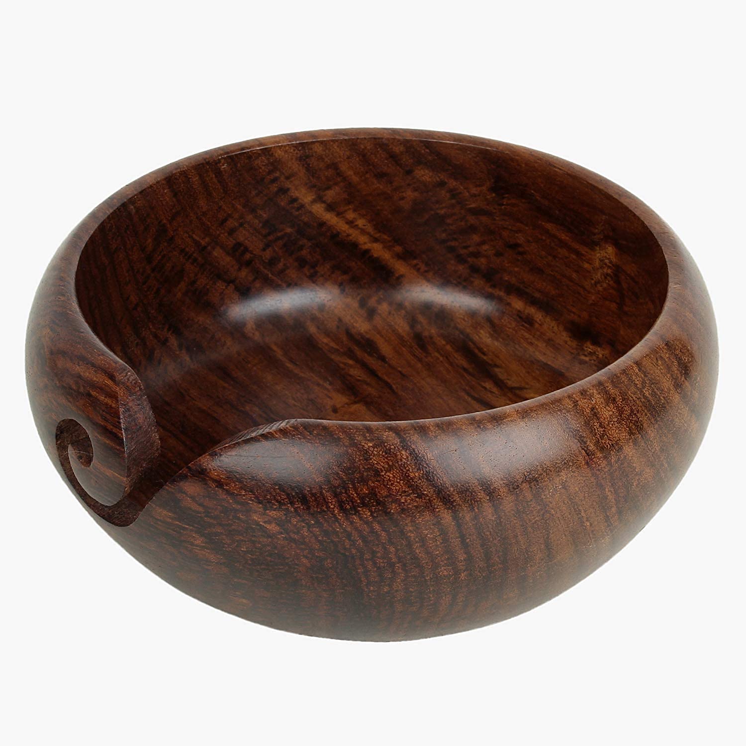Ajuny Handmade Large Wooden Yarn Bowl with Holes Crochet Wool Ball Holder Elegant Design Decorative Knitting Bowl Storage Crocheting Accessories Gifts