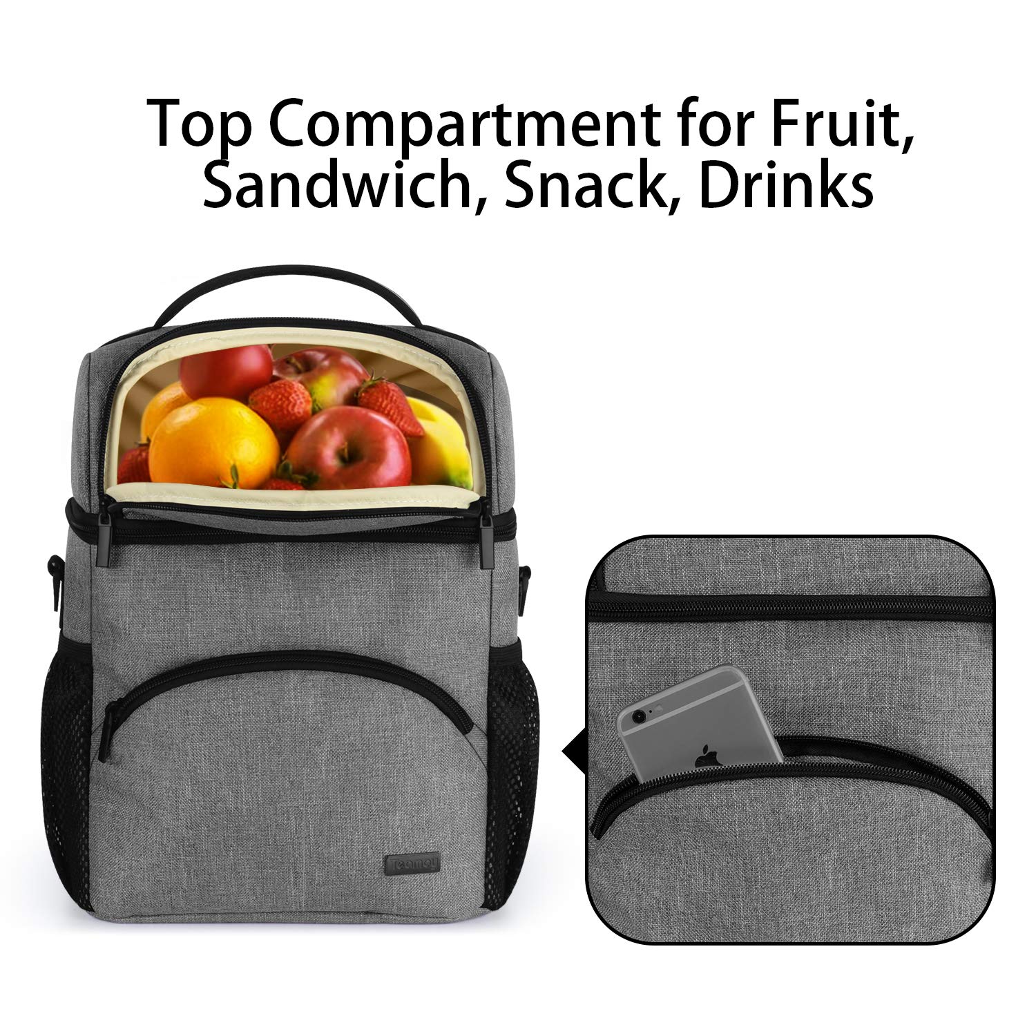 Teamoy Double Layer Breastmilk Cooler Bag with Ice Pack, Travel Baby Bottle Cooler Bag Tote Up to 6 Large 9 Ounce Bottles, Gray
