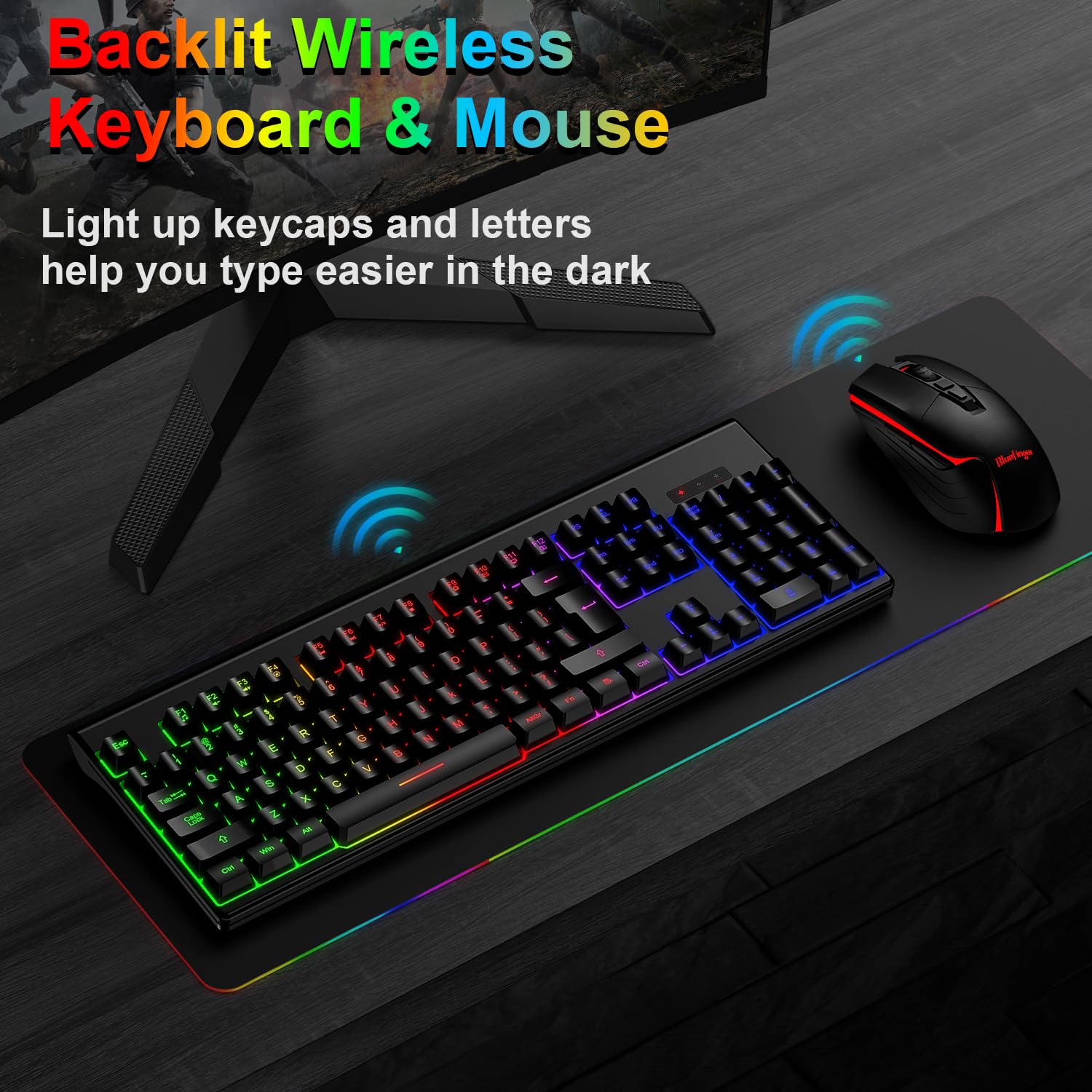 BlueFinger Rainbow Wired Gaming Keyboard and Mouse Combo, RGB Backlit Keyboard with 104 Key, USB Illuminated Gaming Mouse Set for Computer PC Gamer Laptop Mac PS5