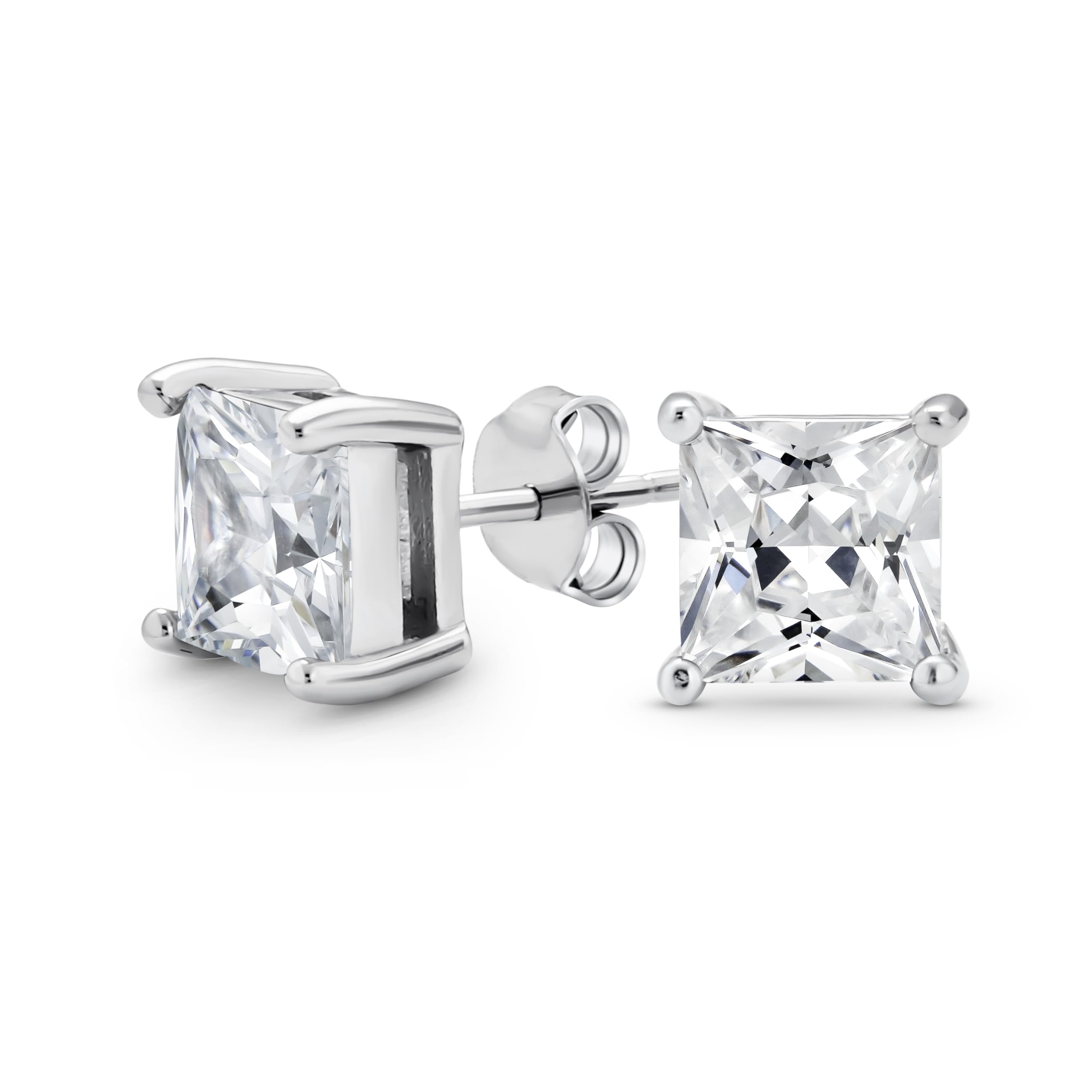 4CT Square Cubic Zirconia Solitaire Brilliant Cut Princess CZ Stud Earrings For Women Men Gold Plated Sterling Silver 9MM