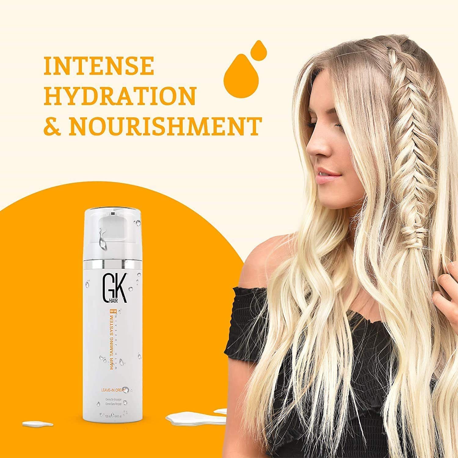 GK HAIR Global Keratin Leave In Conditioner Cream (4.4 Fl Oz/130ml) Conditioning Hydrating Smoothing Moisturizing & Frizz Control For Dry Damaged Hair Taming before Swimming or Exercise