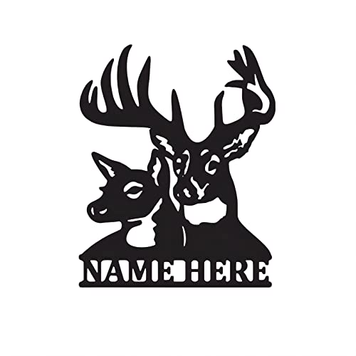 Couple Deer Head Monograms Custom Name Metal Wall Art, Deer Head Decorations Personalized Custom Monogram Hunting Hunter Inspired Decorative Accent Home Decor Sign For Rustic Home Wall