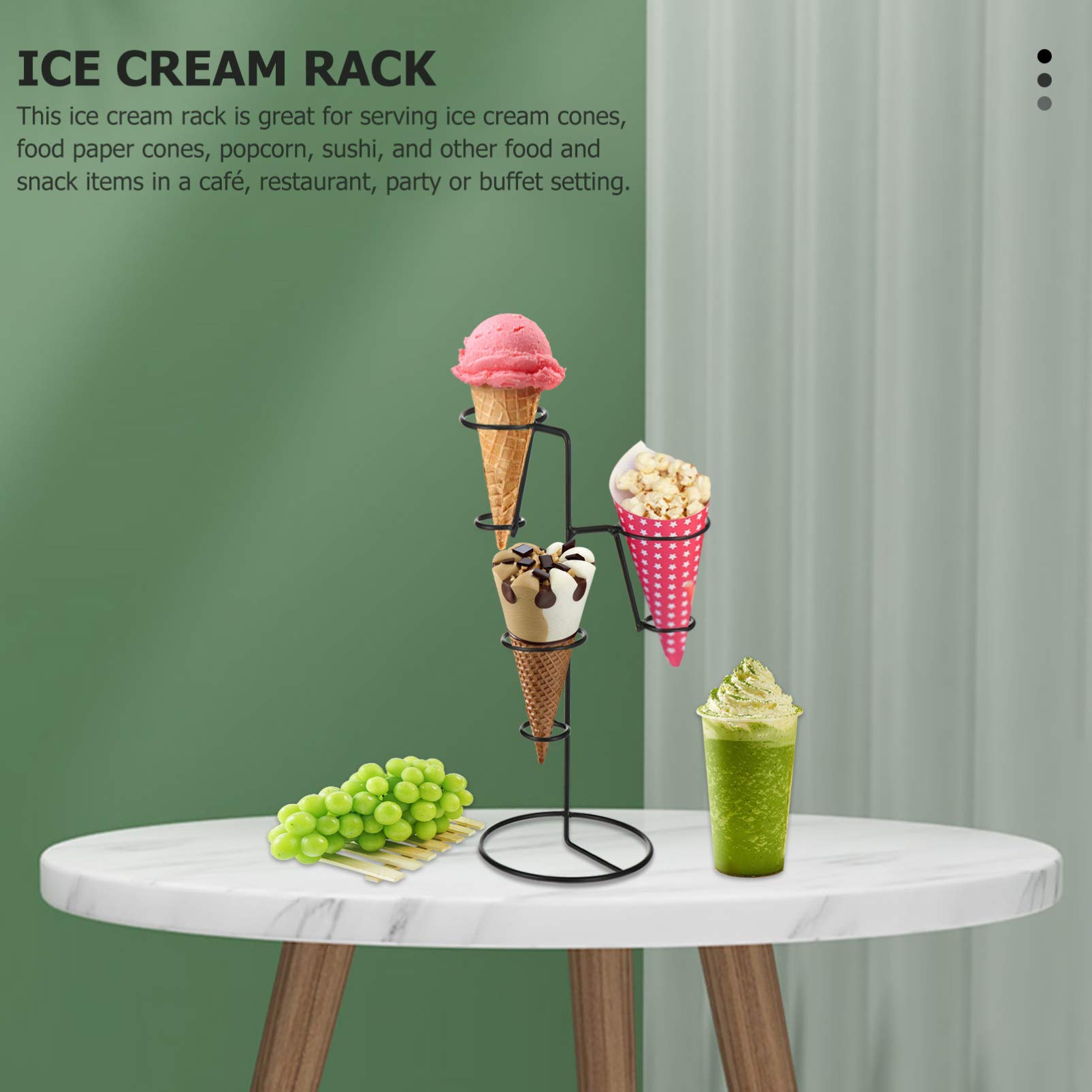 ABOOFAN Iron Ice Cream Cone Holder Stand with Base 3 Holes Sushi Hand Roll Stand Holder Cupcake Stand Baking Rack (Black)