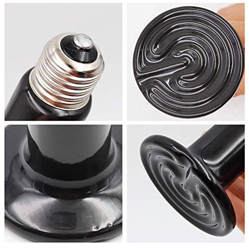 Lucky Farm Reptile Heating Lamp Bulb 2pcs Amphibian Ceramic Infrared Heat Lamp Emitter with no Light for Brooder Chicken Coop ,Hedgehog, Iguana Lizard Bearded Dragon Turtle Snake(Black, 100W)