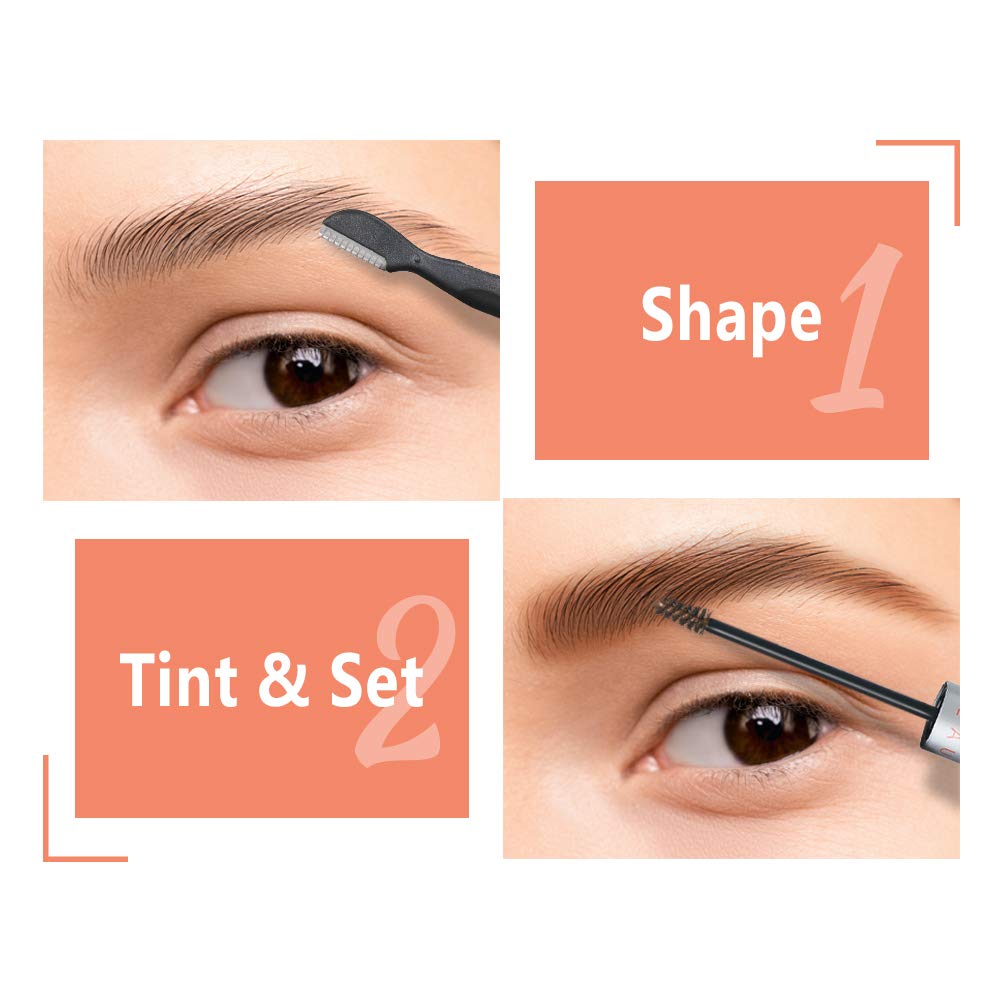 4D Charming Tinted Eyebrow Gel, Cilrofelr Waterproof Eyebrow Gel with Spoolie Brush & Eyebrow Razor, Long Lasting, Non-Sticky, For Natural Brow Looking, Cruelty Free & Paraben Free, Medium Brown, 5.0g