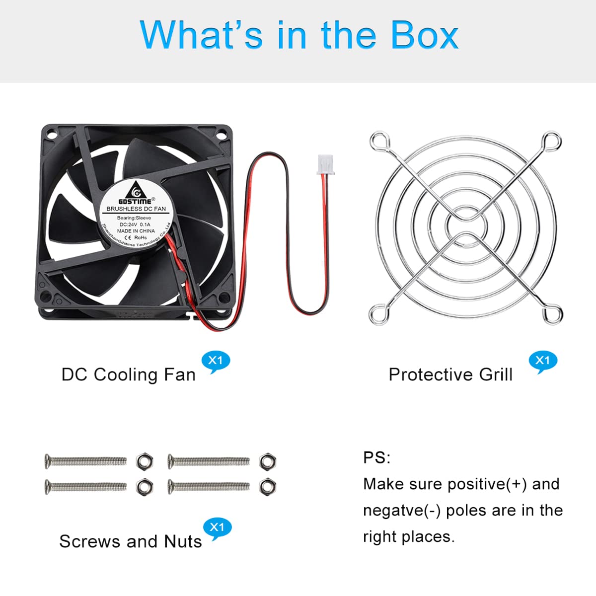 GDSTIME 80mm x 20mm Fan, 80mm 24V Dc Brushless Cooling Fan
