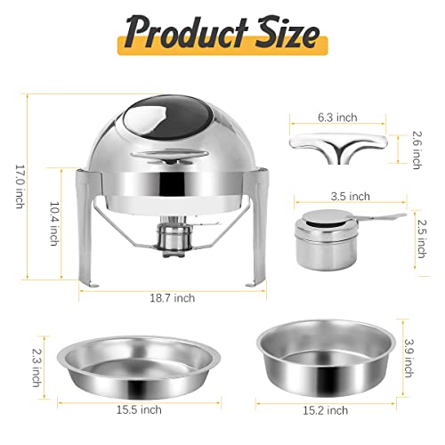 BriSunshine 6L Chafing Dish Buffet Set, Stainless Steel Chafing Dishes with Roll Top Lid, Buffet Servers and Warmers for Parties Catering Event