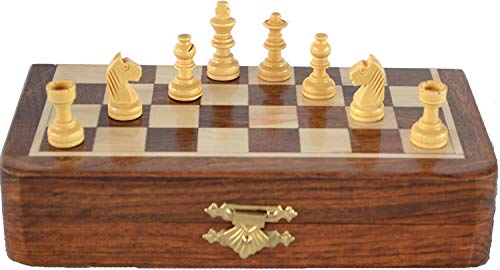 Chess Bazar - Magnetic Travel Pocket Chess Set - Staunton 7 X 7 Inch Folding Game Board Handmade in Fine Rosewood