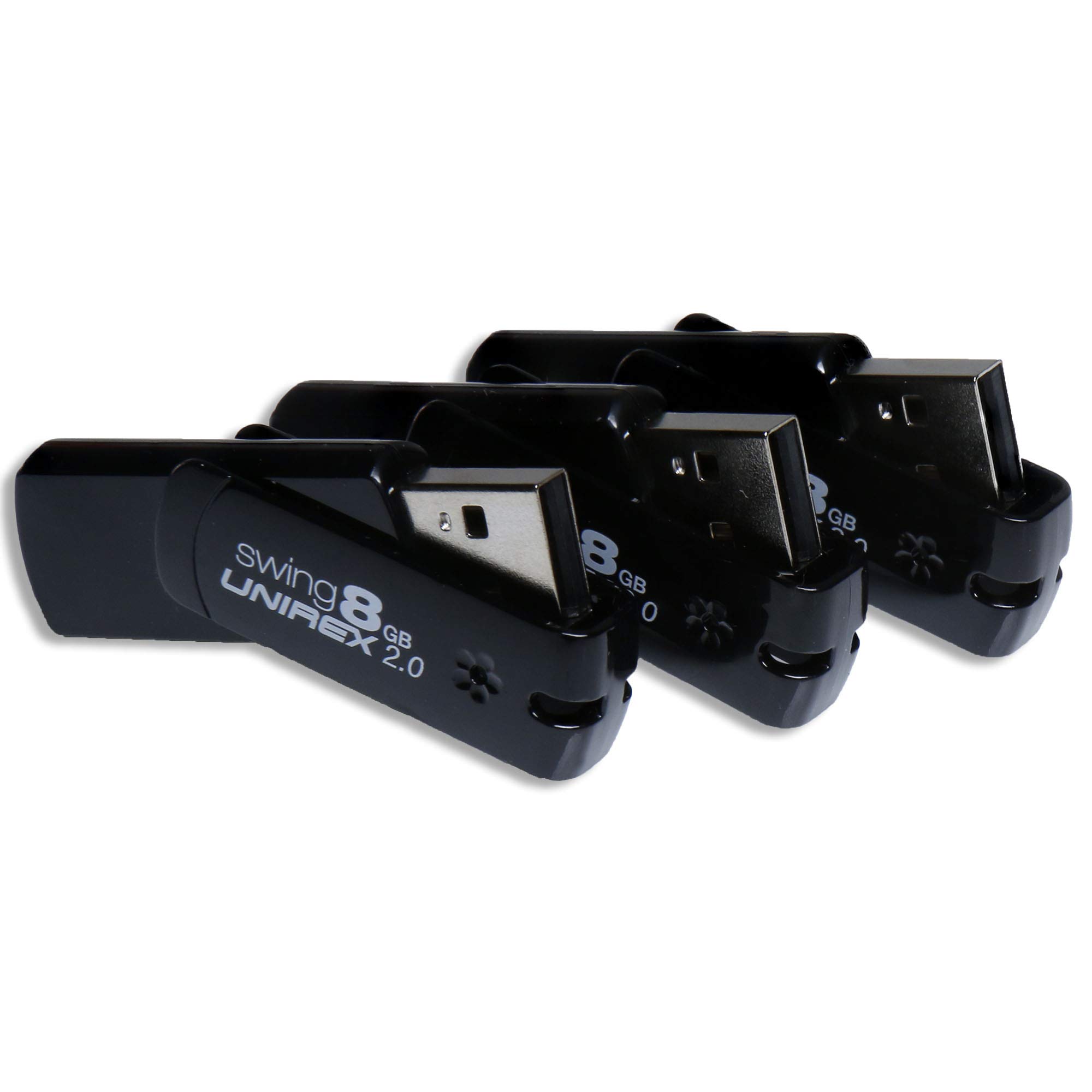 Unirex 3 Pack Swing 8GB USB 2.0 Thumb Drive, Black | Memory Stick Storage is Compatible with Computer, Tablet, or Laptop